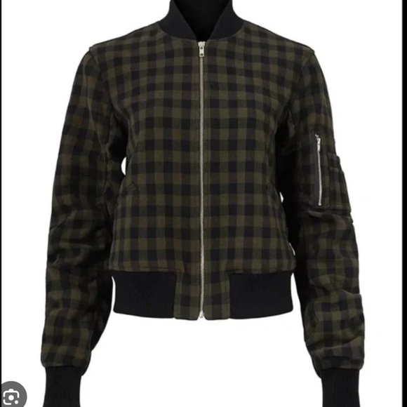 A.L.C. | Jackets & Coats | Alc Alc Bomber Jacket Green And Black Plaid Zipper Detail | Poshmark